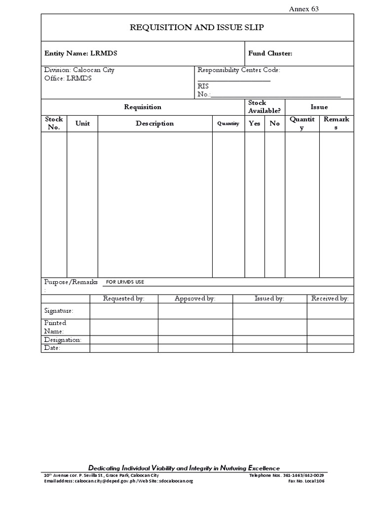 Requisition and Issue Slip Template | PDF