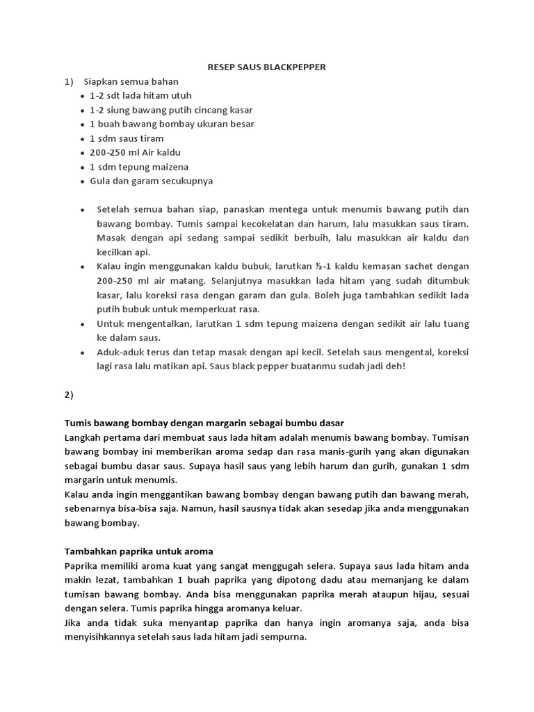 Resep Saus Blackpepper | PDF