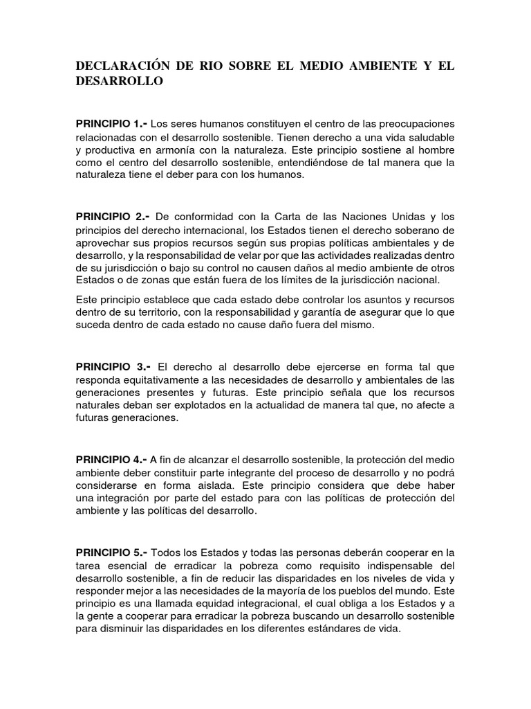 Análisis Sobre La Declaración de Rio | PDF | Desarrollo sostenible ...