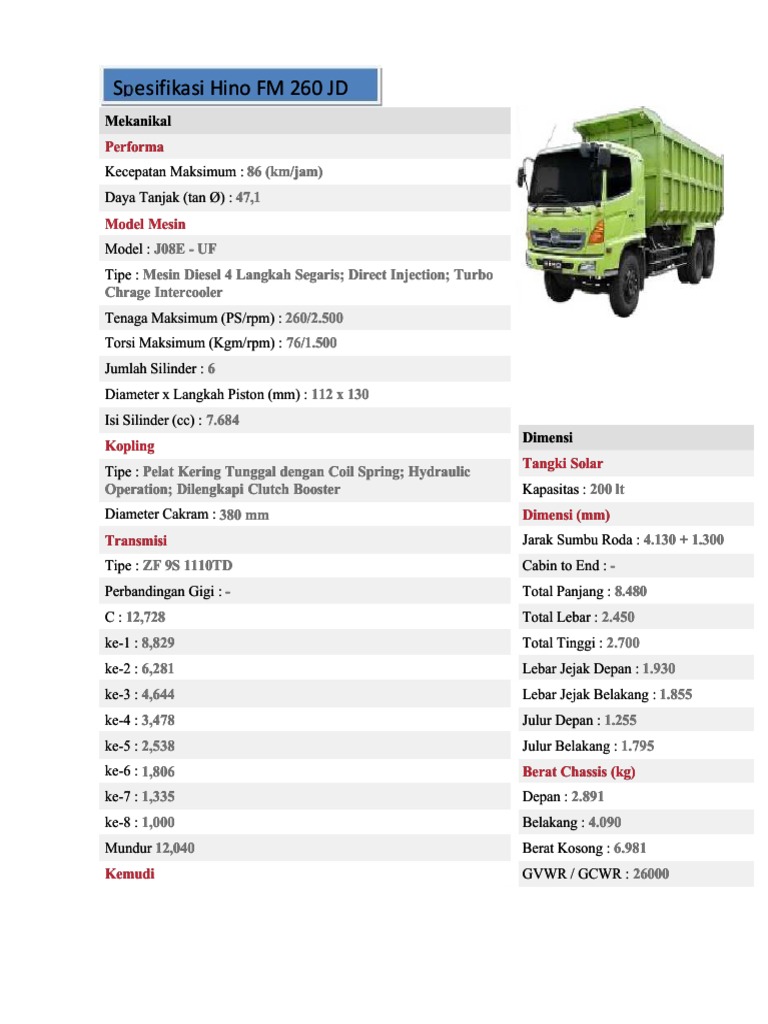 Spesifikasi Hino 260 | PDF
