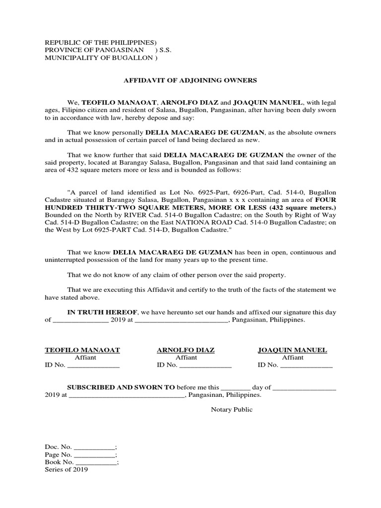 Affidavit of Adjoining Owners | PDF