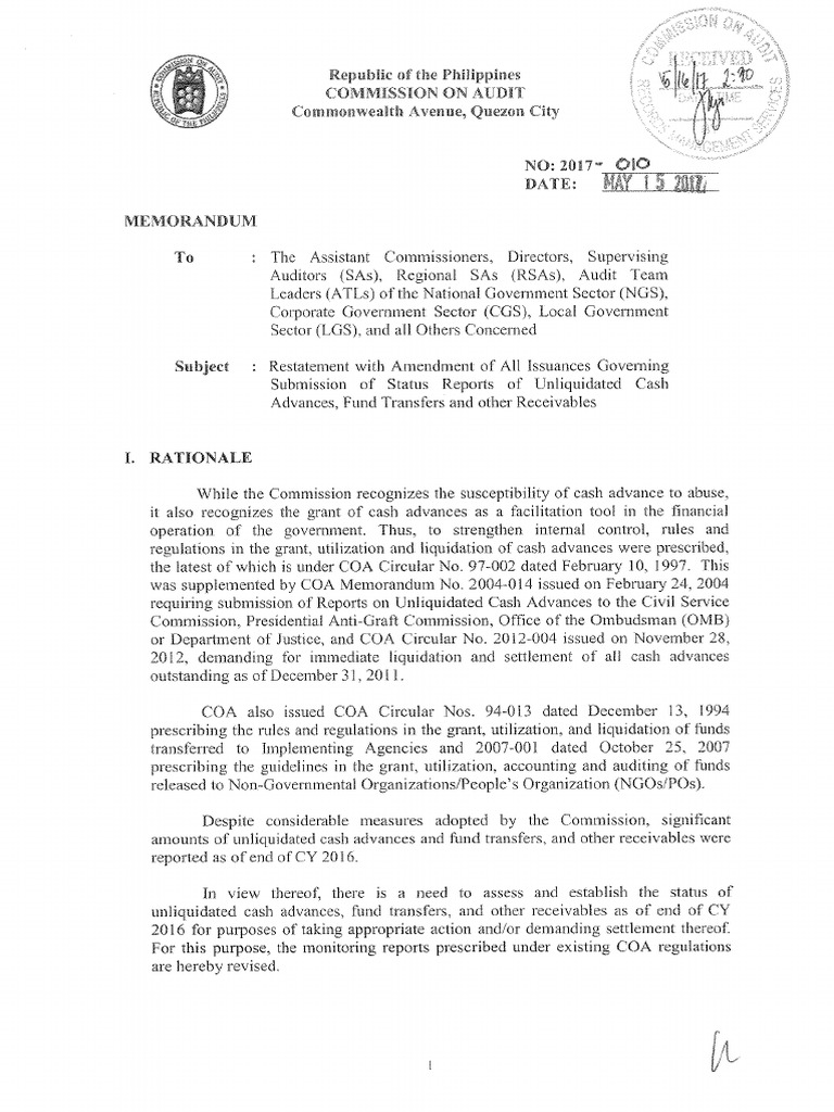 COA Memo No. 2017-010