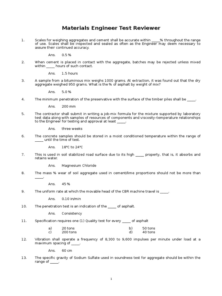 Materials Engineer Exam Prep Guide | PDF | Asphalt | Road Surface