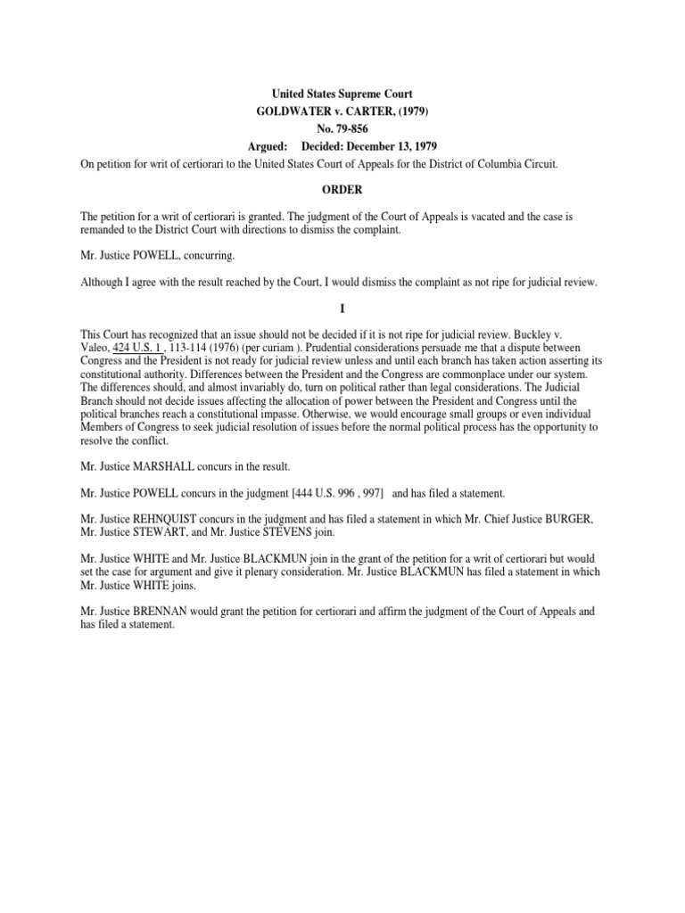 United States Supreme Court GOLDWATER v. CARTER, (1979) No. 79-856 ...