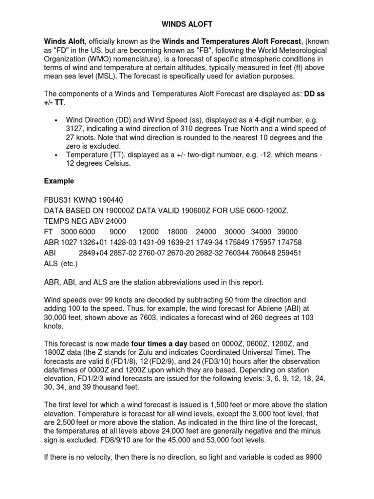 Winds Aloft Winds Aloft, Officially Known As The Winds and Temperatures ...