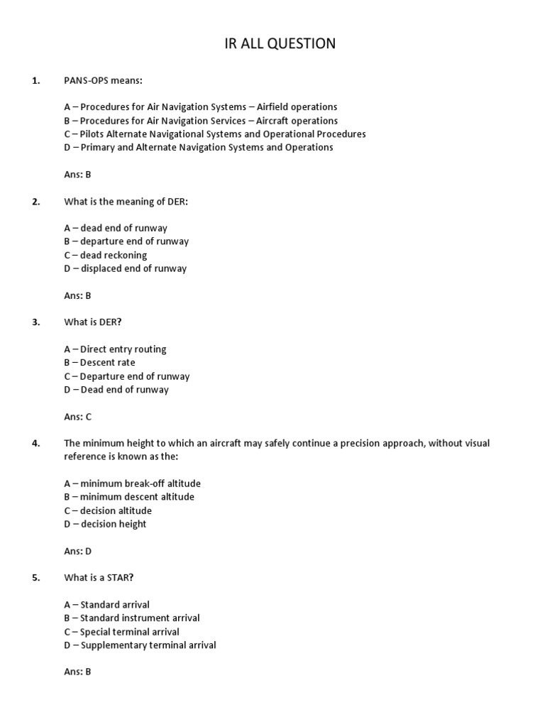 Ir Questions | PDF | Air Traffic Control | Aviation