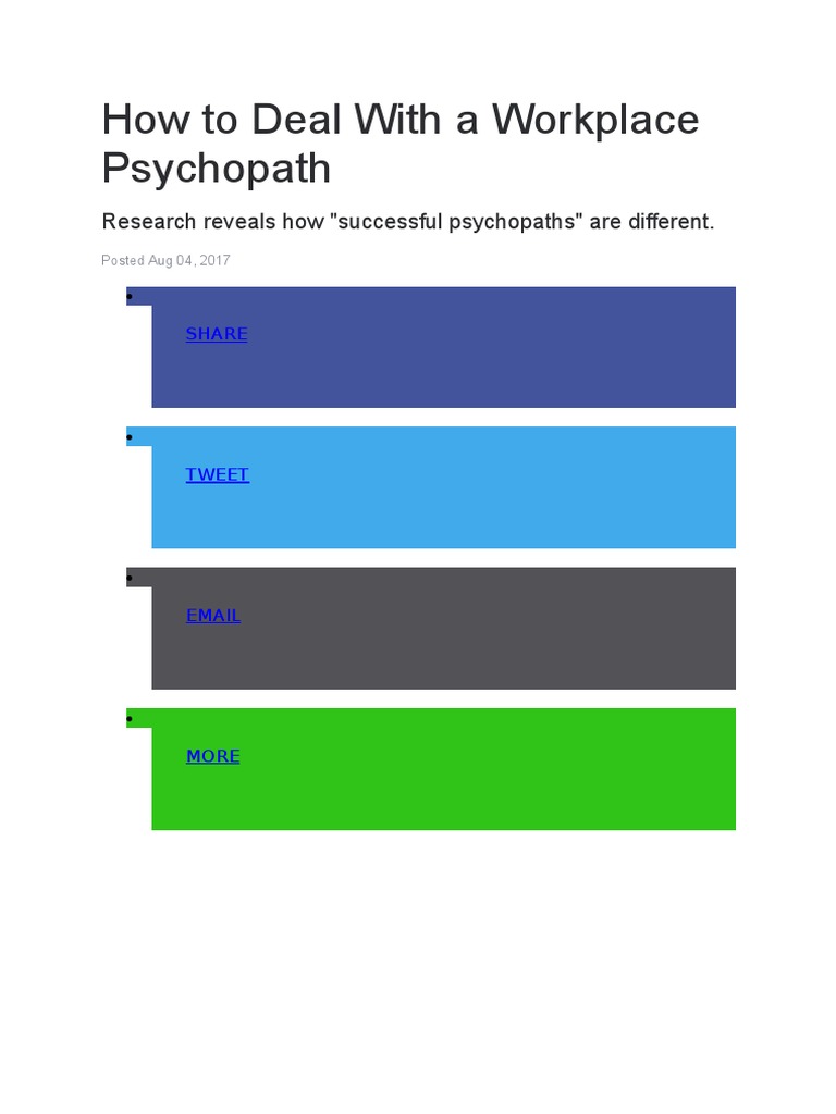 How To Deal With A Workplace Psychopath | PDF | Psychopathy ...