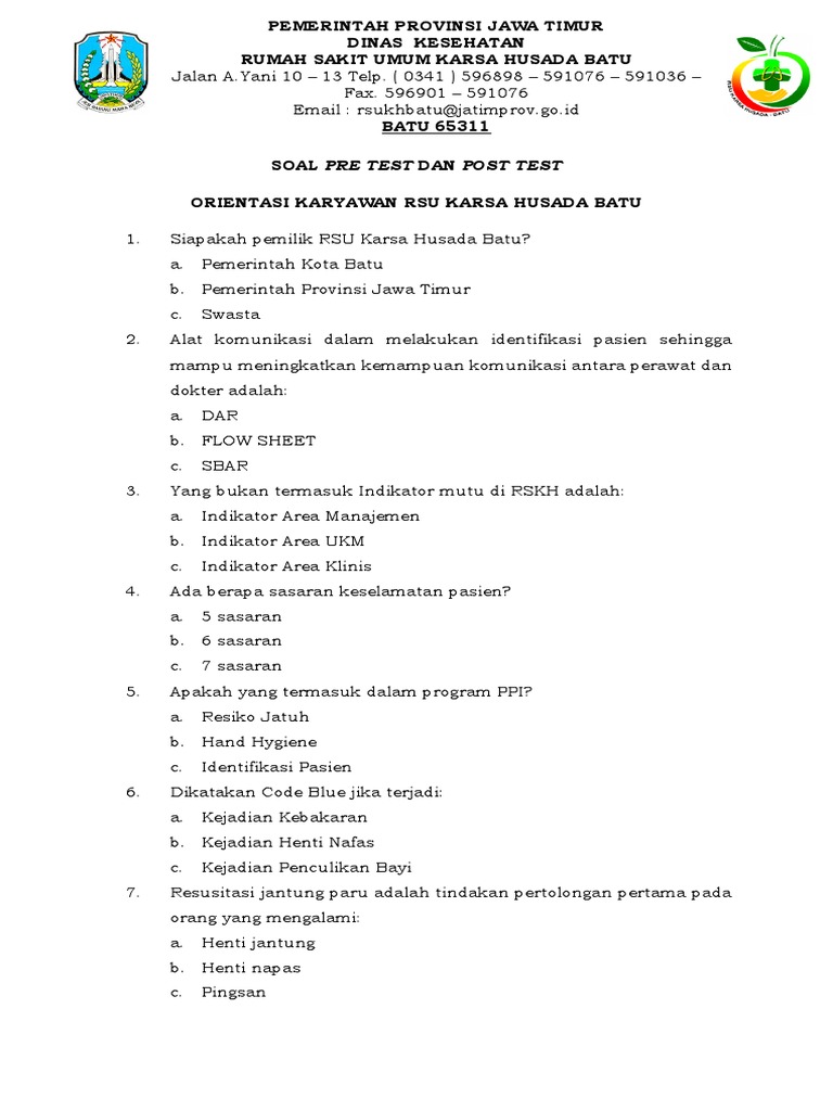 Soal Pre Test dan Post Test Orientasi Karyawan | PDF