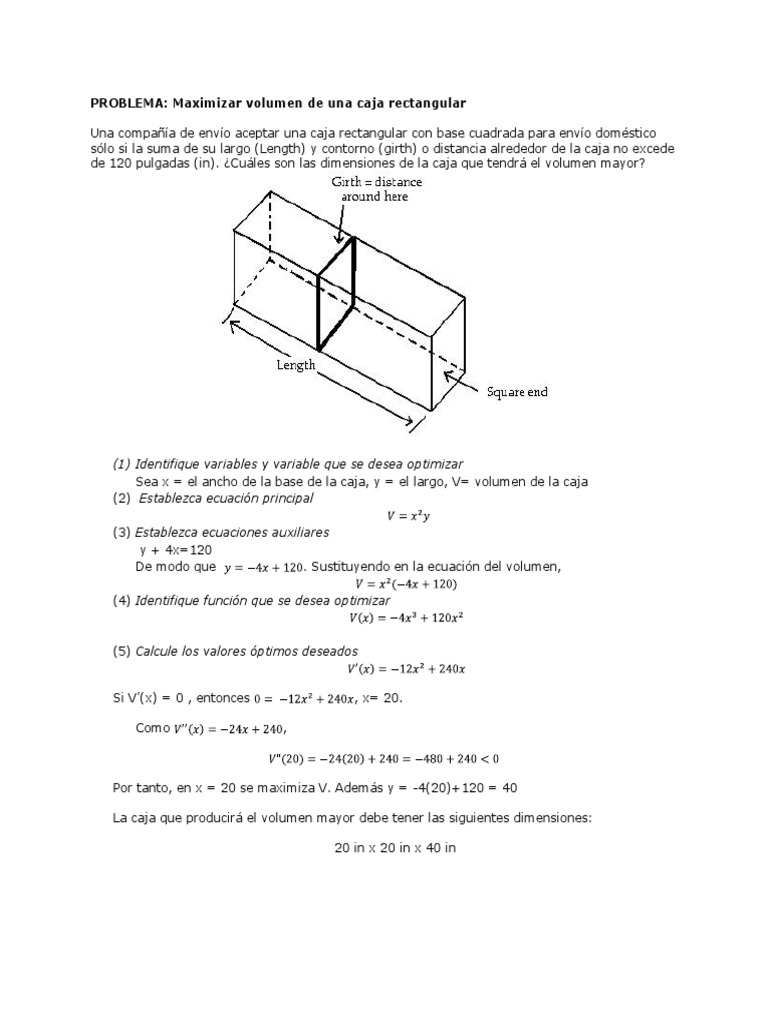 PROBLEMA Maximizar Volumen de Una Caja Rectangular | PDF
