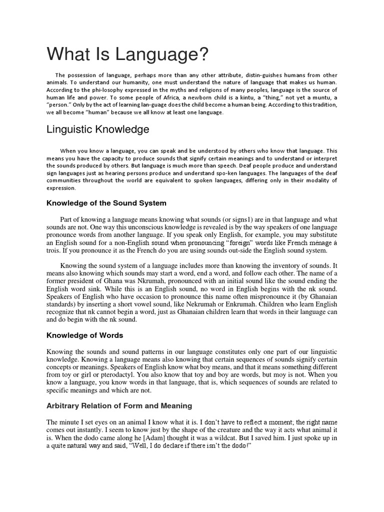 What Is Language?: Linguistic Knowledge | Download Free PDF | Sign ...