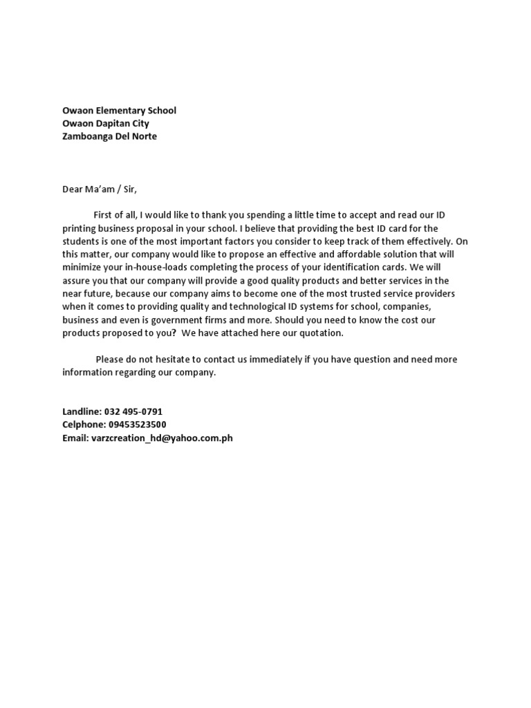 ID Printing Proposal for Owaon School | PDF | Career & Growth