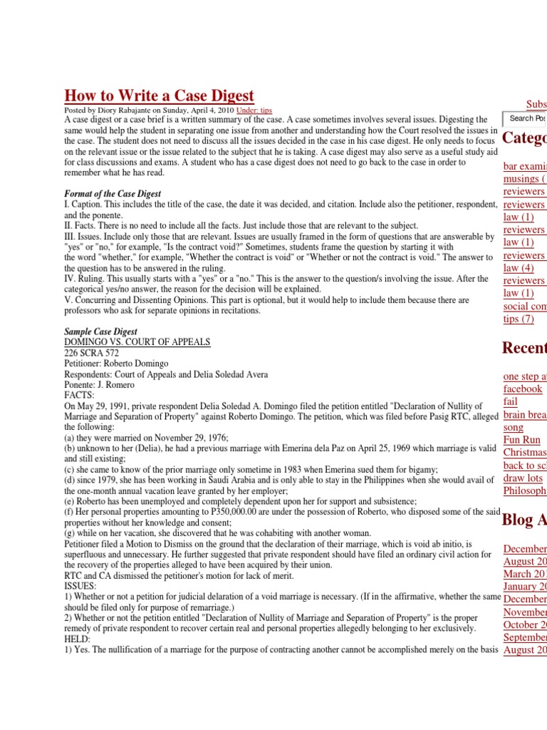 How To Write A Case Digest | PDF | Marriage | Lawsuit