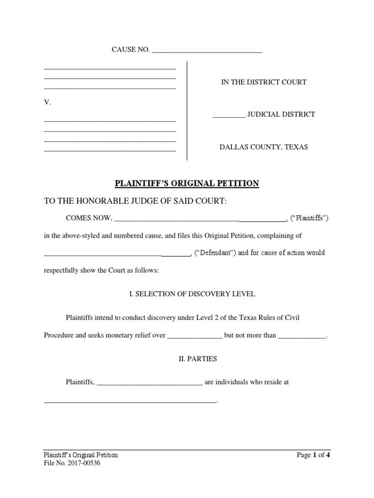 Texas Plaintiffs' Original Petition Template | PDF | Negligence | Damages
