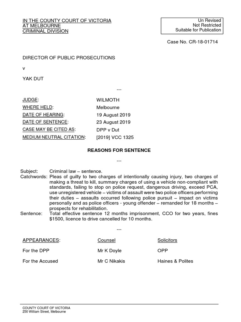 DPP V Dut PDF | PDF | Parole | Sentence (Law)