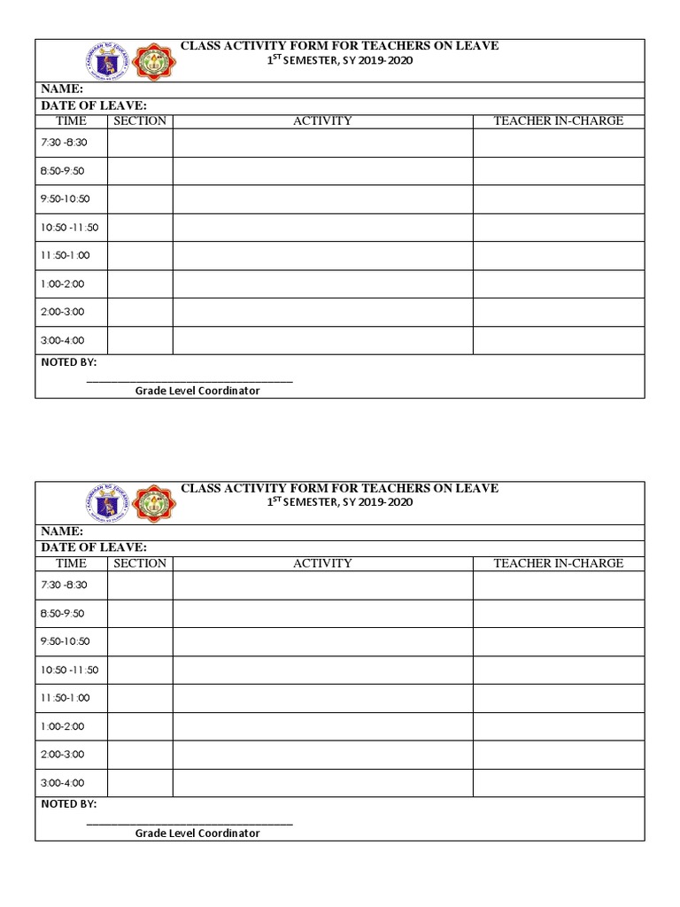 Class Activity Form For Teachers On Leave | PDF