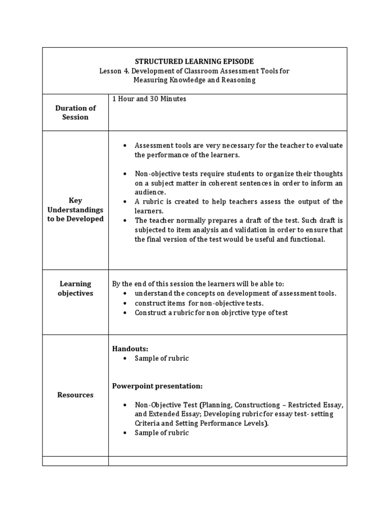 Developing Non-Objective Assessment Tools | PDF | Educational ...
