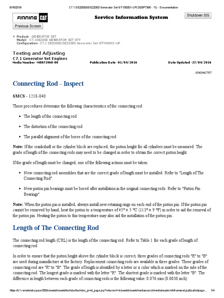 Inspecting and Measuring Connecting Rods to Determine Grade of Length ...