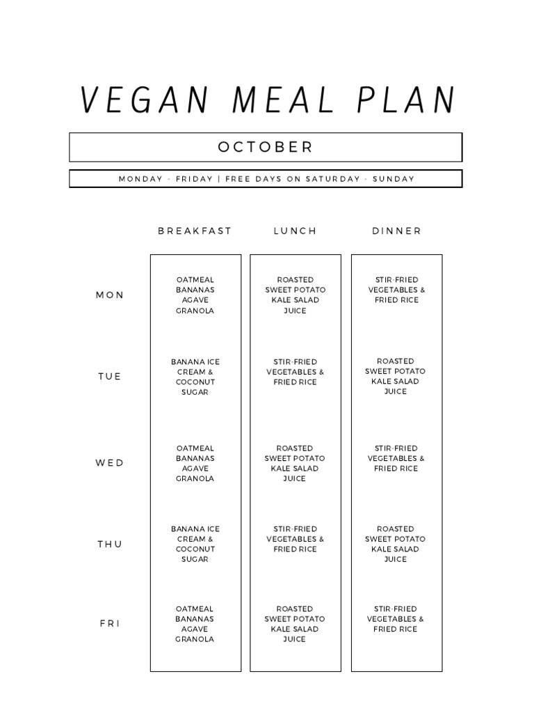 Green Vegan Meal Plan Menu | PDF