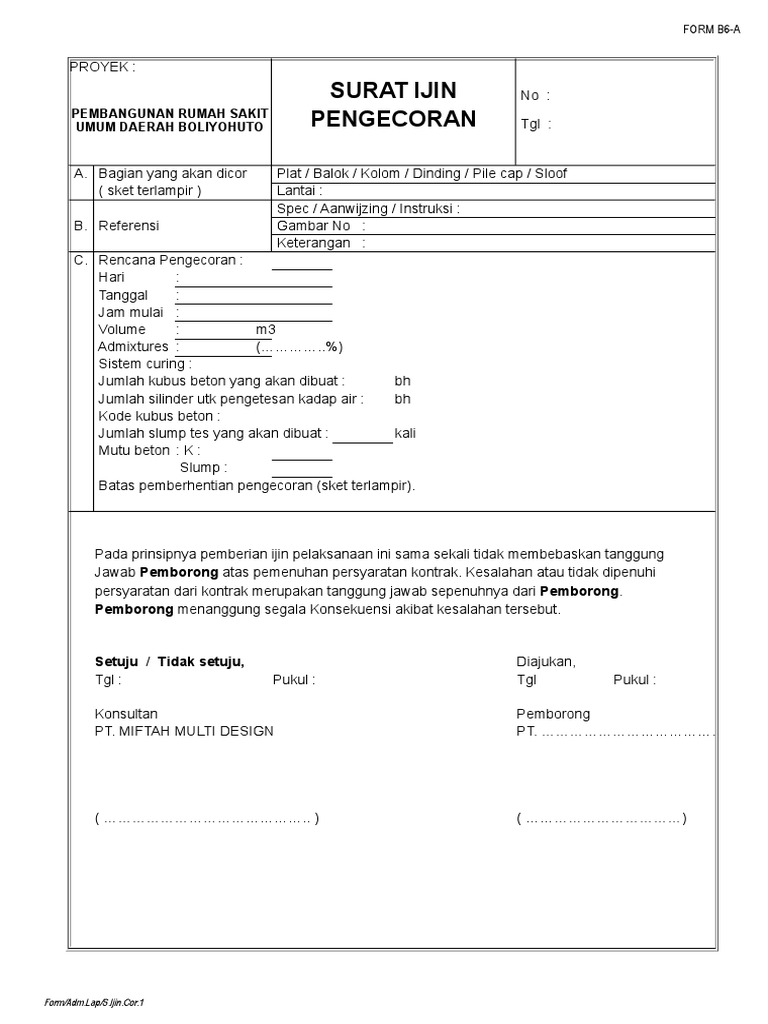 Form Surat Ijin Pengecoran | PDF