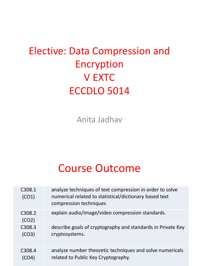 Elective: Data Compression and Encryption V Extc ECCDLO 5014 | PDF | Sampling (Signal Processing ...