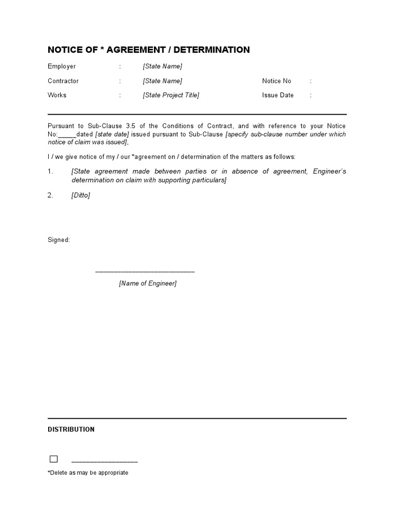Sub-Clause 3.5 - Notice of Agreement-Determination | PDF | Employment ...