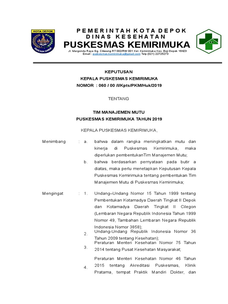 SK Tim Manajemen Mutu | PDF