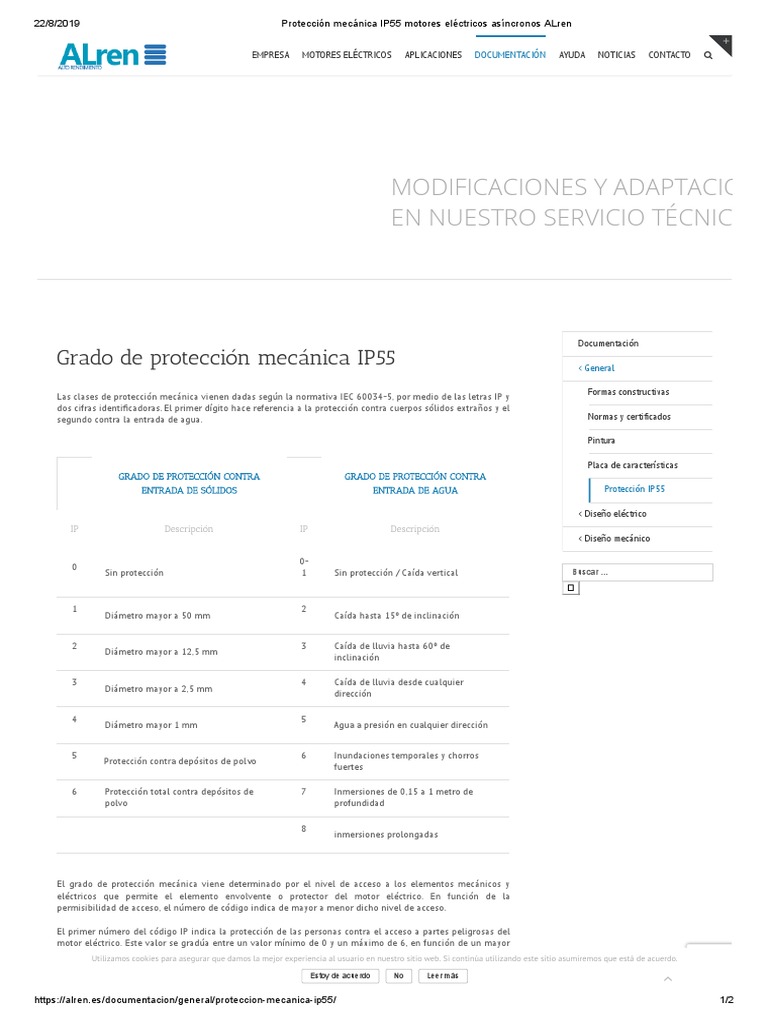 Protección Mecánica IP55 Motores Eléctricos Asíncronos ALren | PDF ...