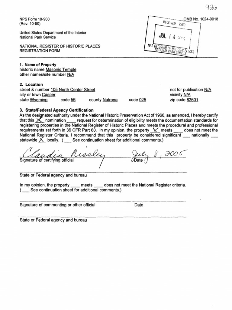 Masonic Temple National Register Form | PDF | Freemasonry | Masonic Lodge