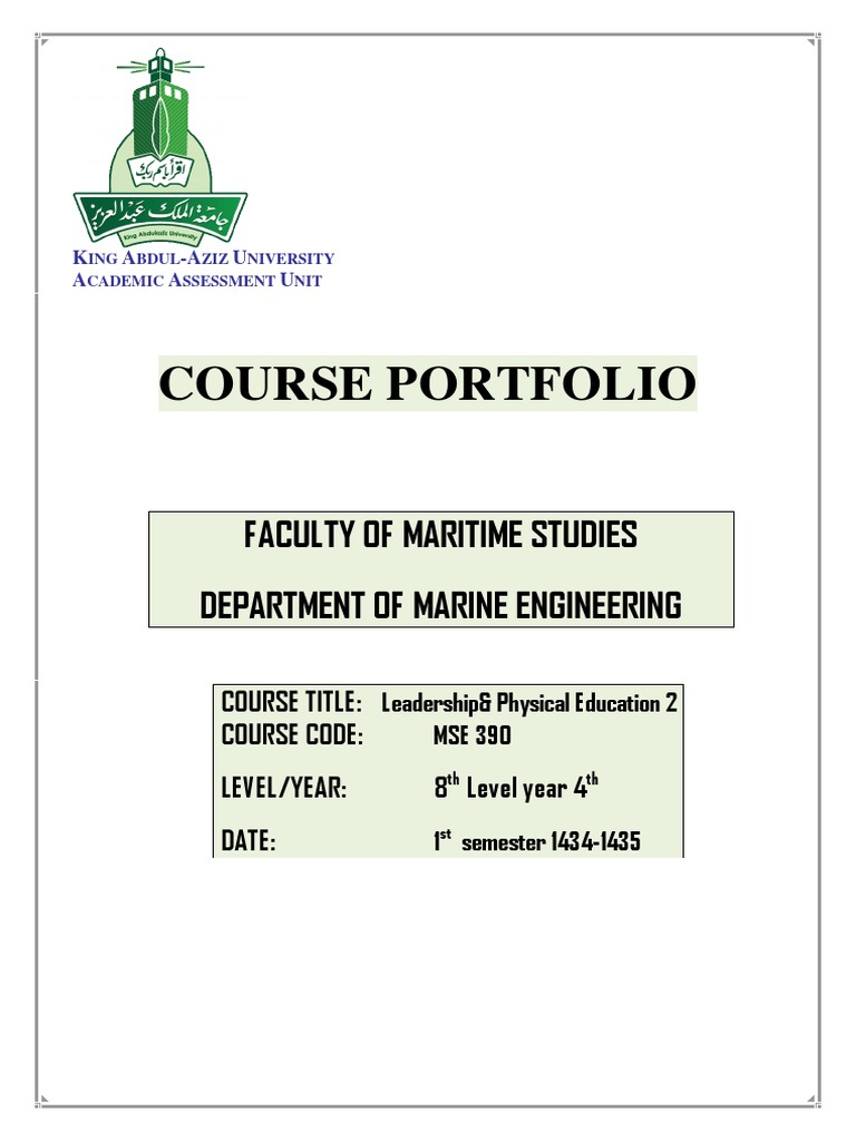 Course Portfolio: Faculty of Maritime Studies Department of Marine ...