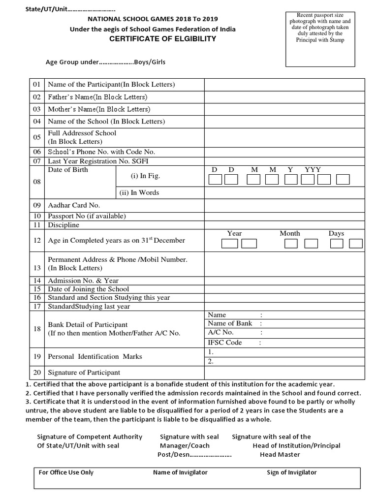 Eligibilty - Certificate - National - SGFI | PDF | Government And ...