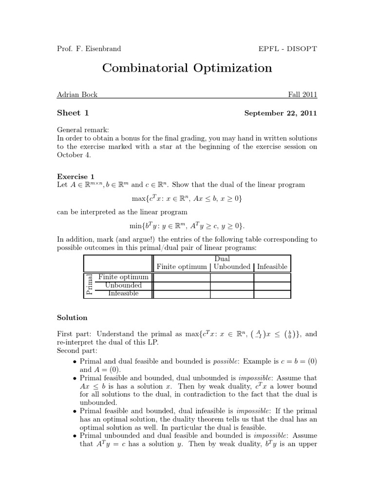 Combinatorial Optimization: Sheet 1 | PDF | Linear Programming | Graph ...