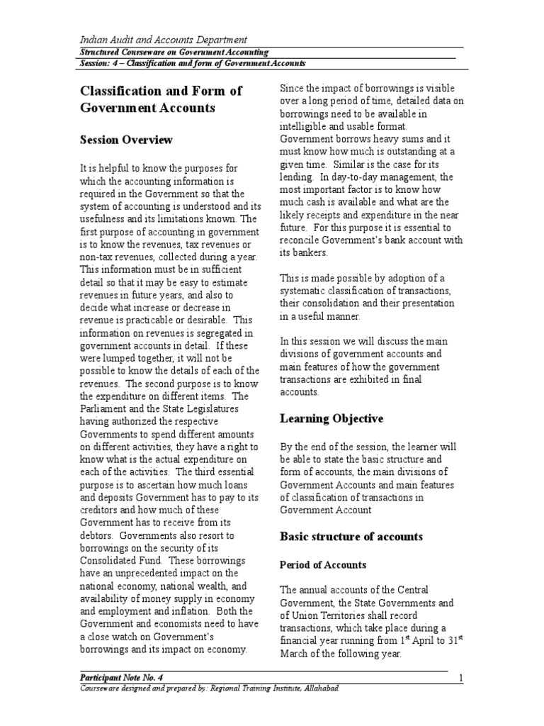 Classification of Government Accounts | PDF | Government Of India | Expense