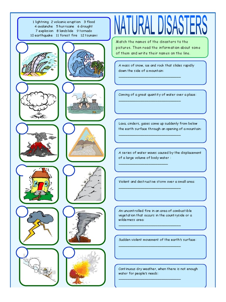 Natural Disasters Matching Exercises Icebreakers Oneonone Activities ...