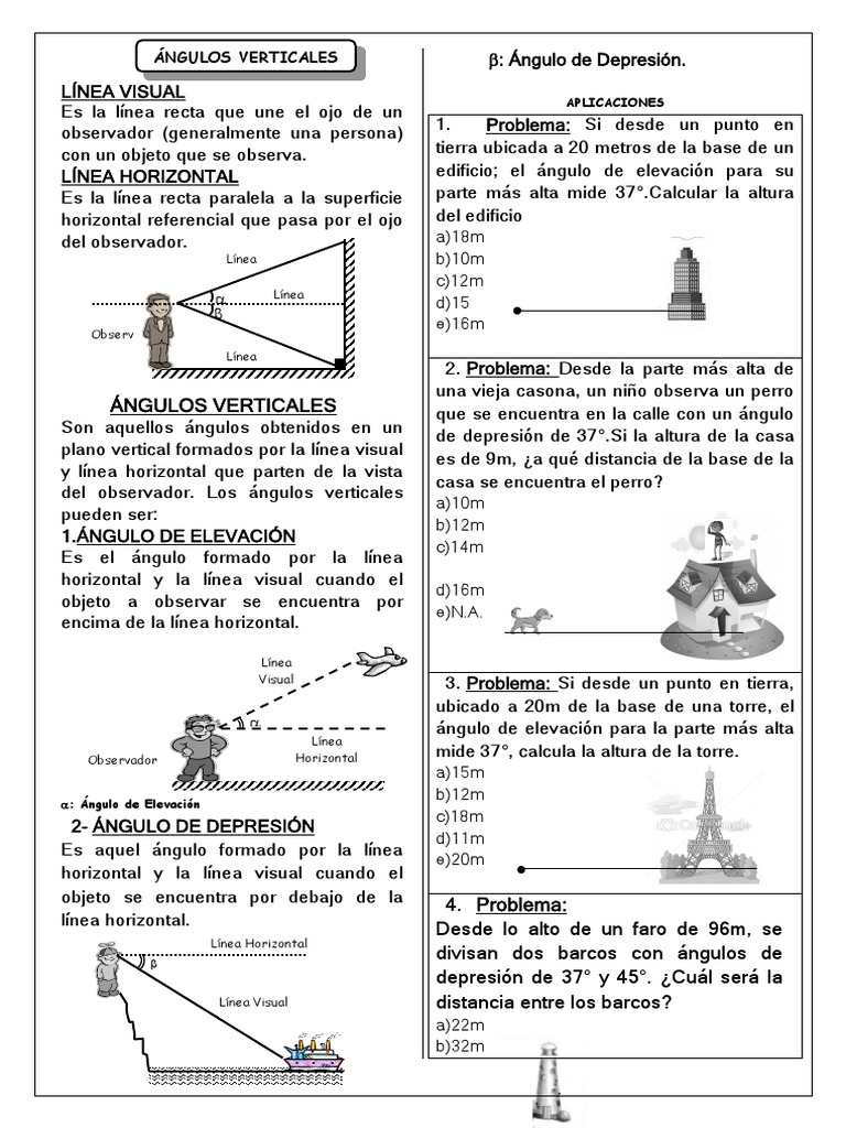 Ángulos de Elevación y Depresión | PDF | Tierra | Enseñanza de matemática