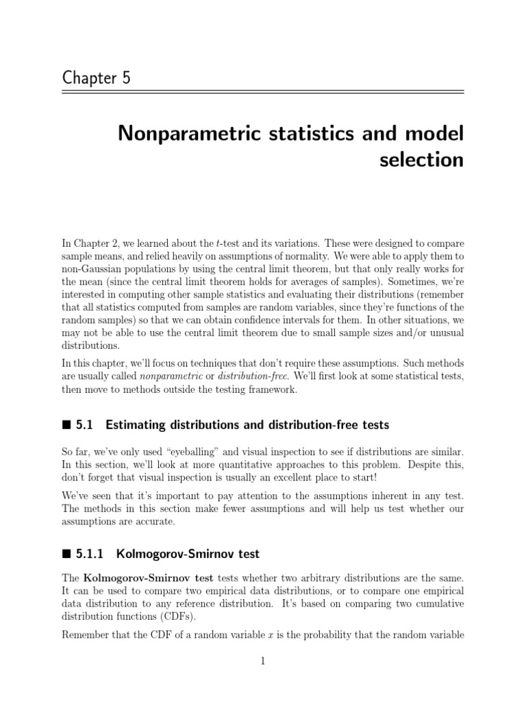 Nonparametric Statistics and Model Selection: 5.1 Estimating Distributions and Distribution-Free ...