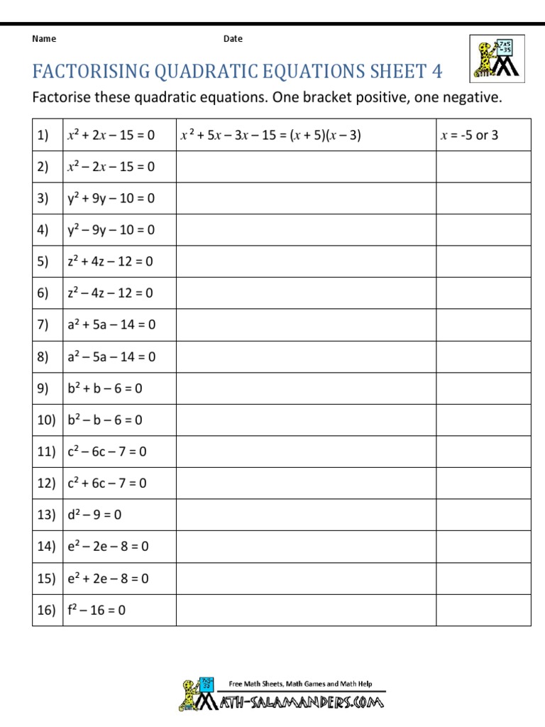 Quadratic Factorization Practice | PDF