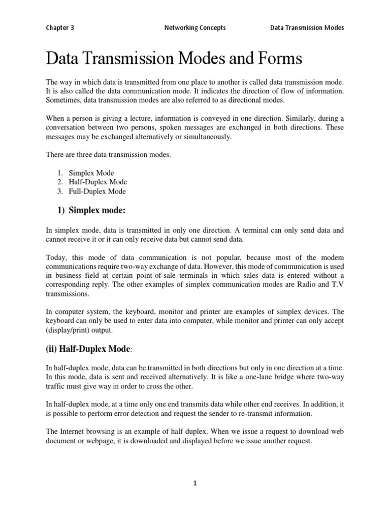 An In-Depth Look at Data Transmission Modes and Forms | PDF | Duplex ...