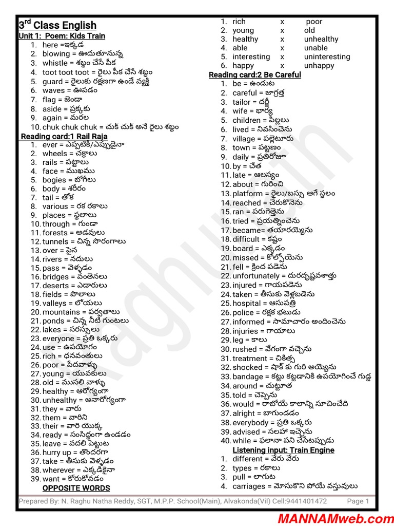 New 3rd Class English Words | PDF