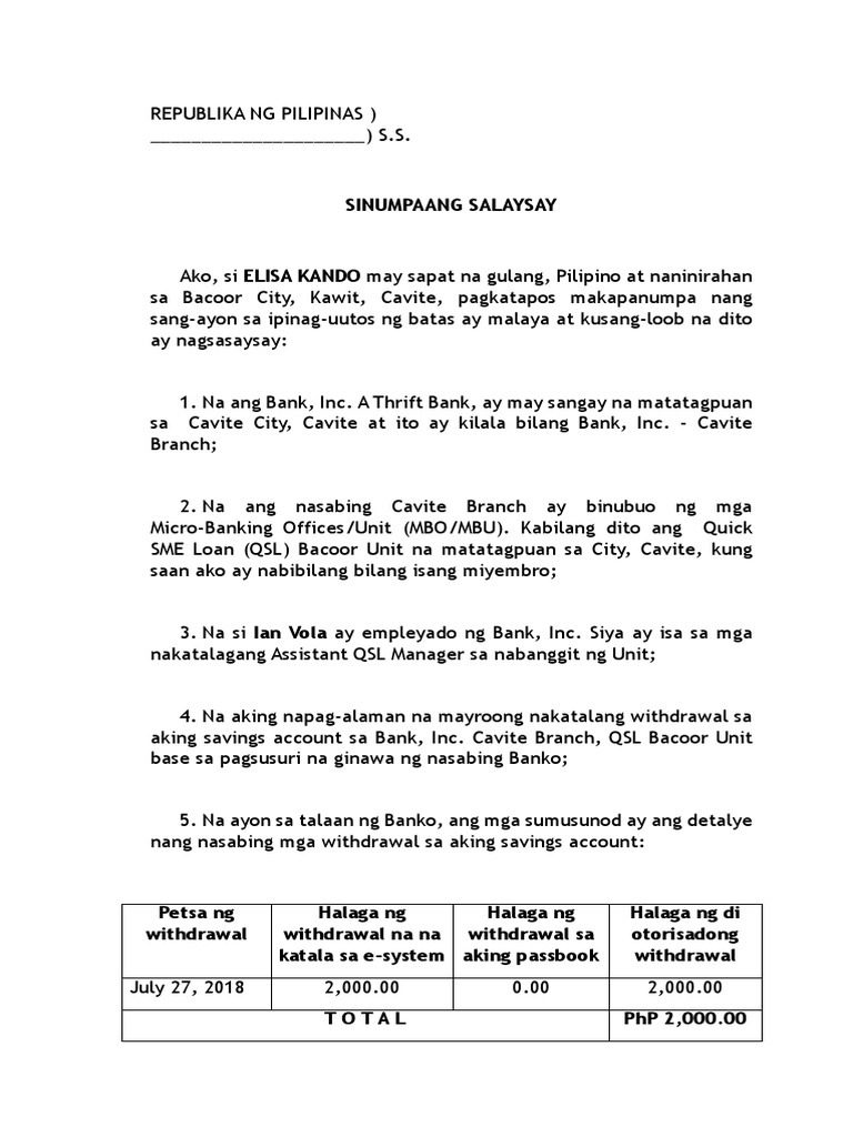Sinumpaang Salaysay | PDF