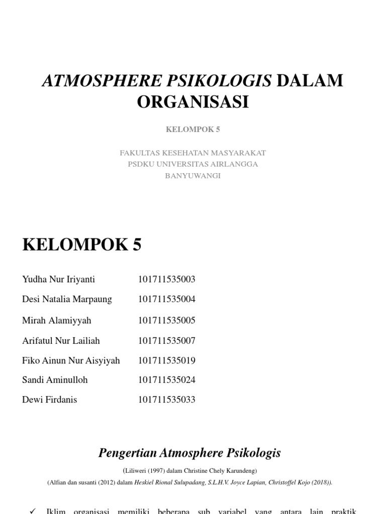 2019 PPT BWX MSDM Semester 4 Kel 5 Tugas 11 Atmosfer Psikologi Dalam Organisasi | PDF