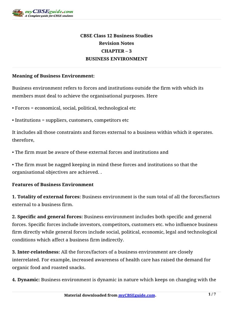 Class 12 Business Environment Overview | PDF | Business | Market ...