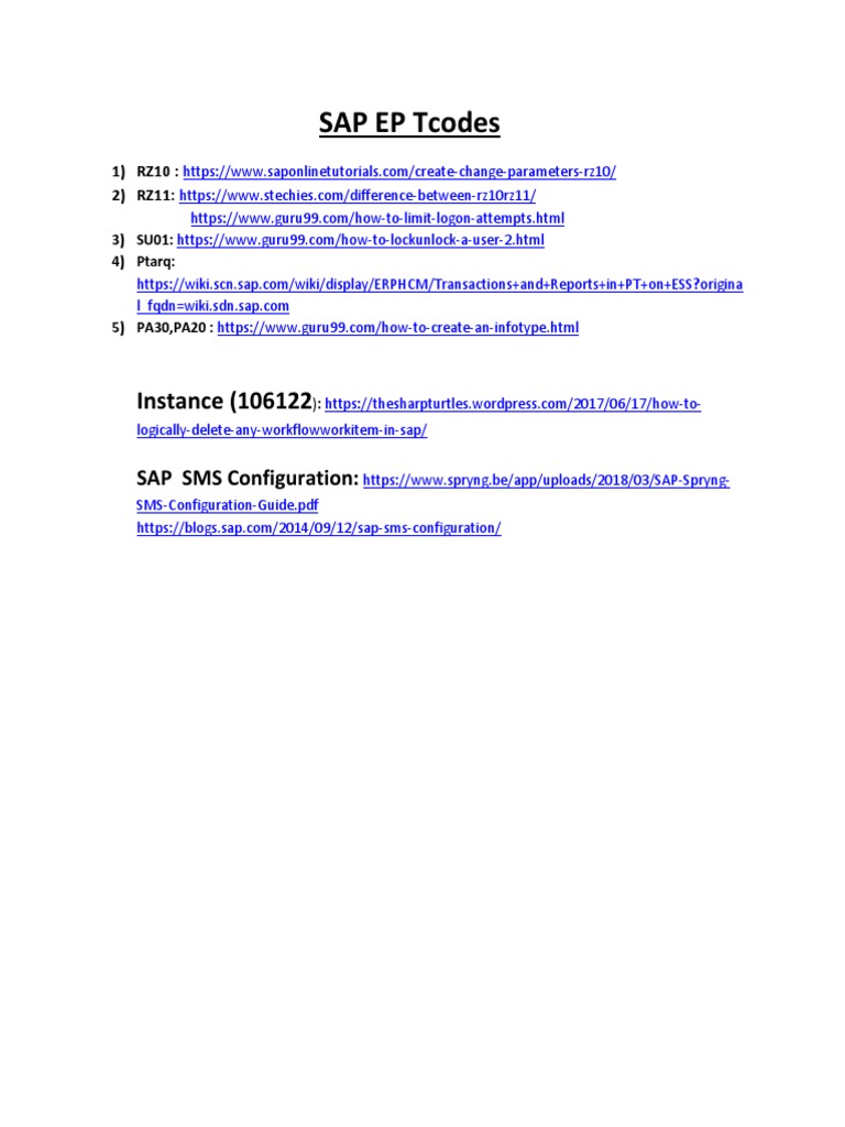 SAP EP Tcodes and Config Guides | PDF