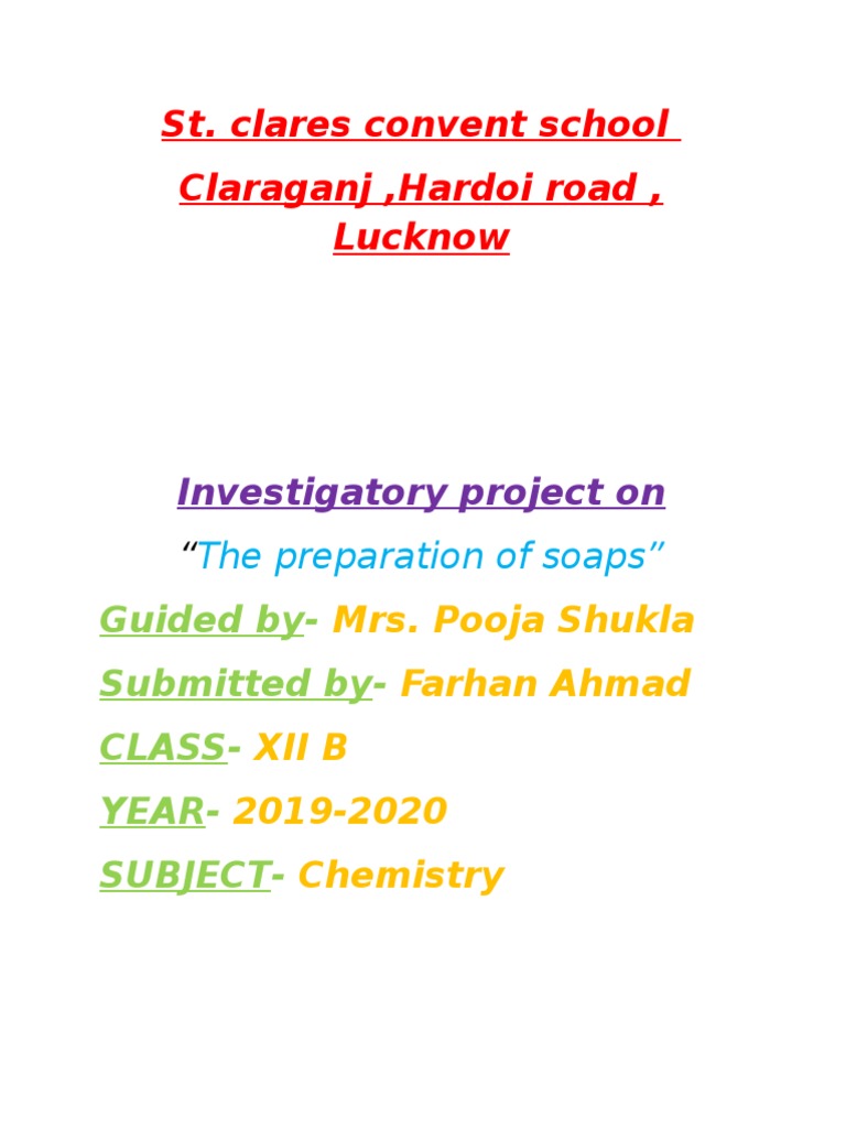 Soap Making Project For Cbse Class 12 - Soap - Detergent - Files | PDF ...