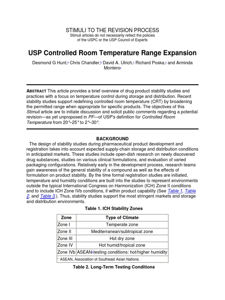 USP Controlled Room Temperature Range Expansion: Stimuli To The ...