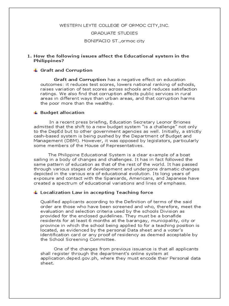 How The Following Issues Affect The Educational System in The ...