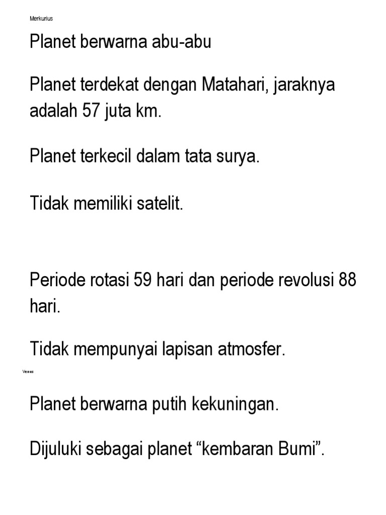 Ciri Ciri Planet | PDF