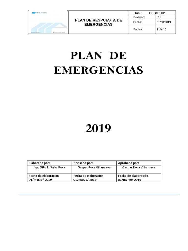 Plan de Emergencias | PDF | Riesgo | Primeros auxilios