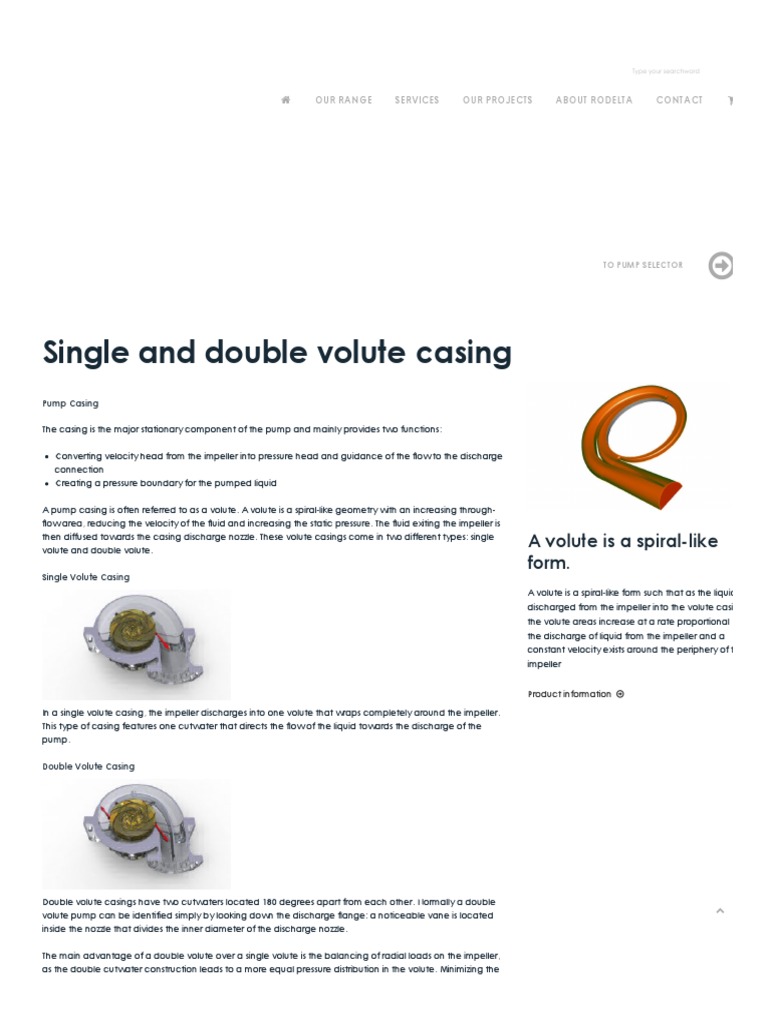 Single and Double Volute Casing - Rodelta | PDF | Nozzle | Pump