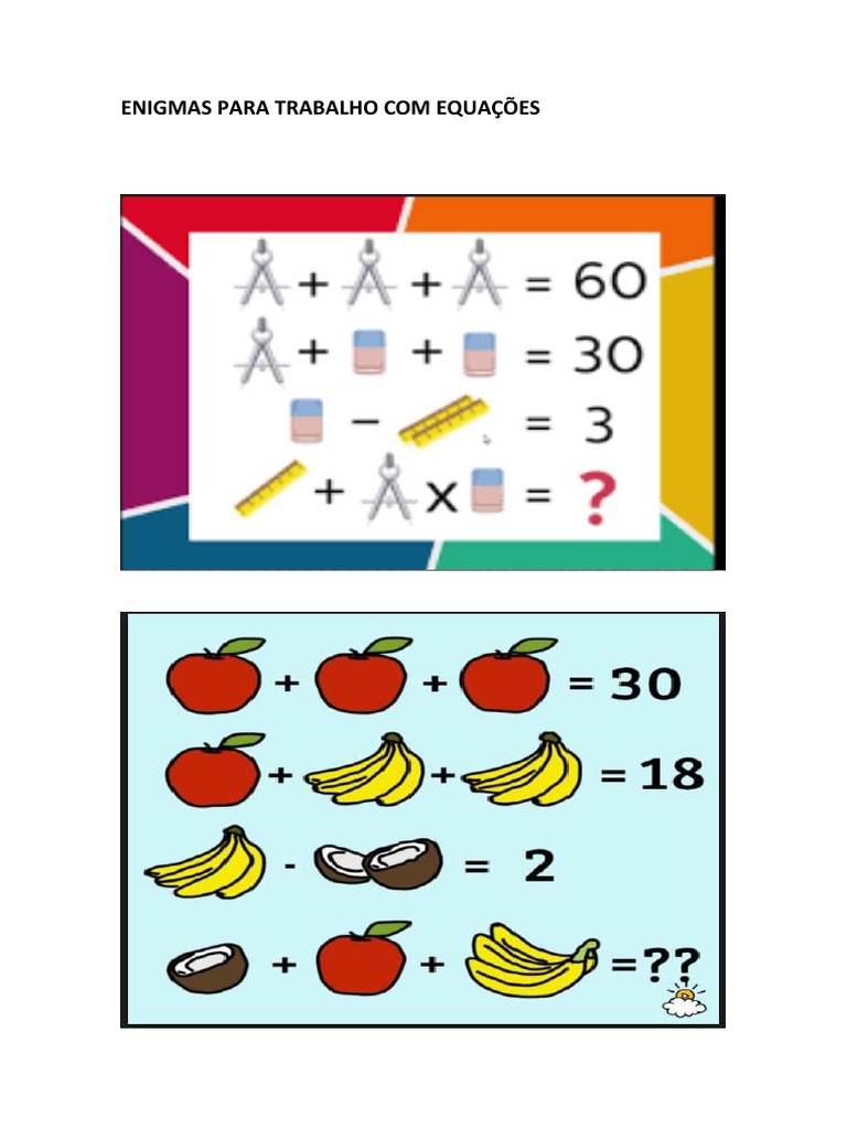 Enigmas para Trabalho Com Equações 1 | PDF