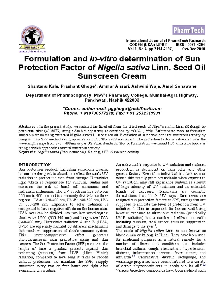 Formulation and In-Vitro Determination of Sun Protection Factor of ...